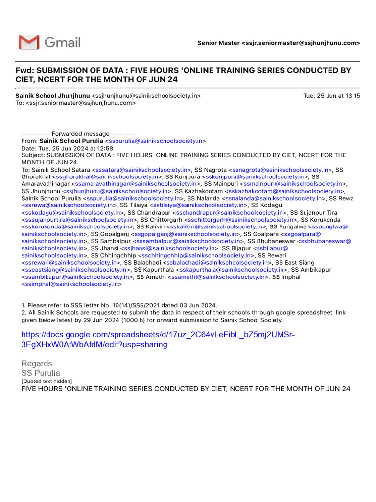 FWD SUBMISSION OF DATA FIVE HOURS 'ONLINE TRAINING SERIES CONDUCTED BY ...