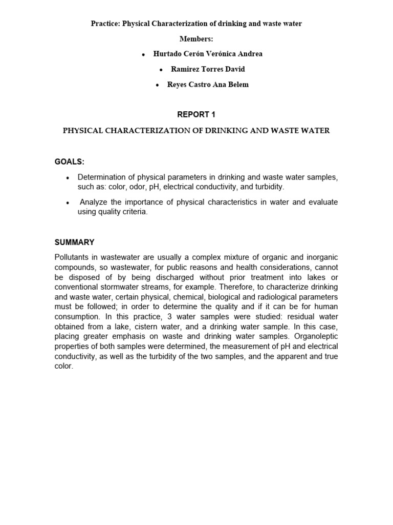 Report. Physical Characterization of Waste and Drinking Water. | PDF ...