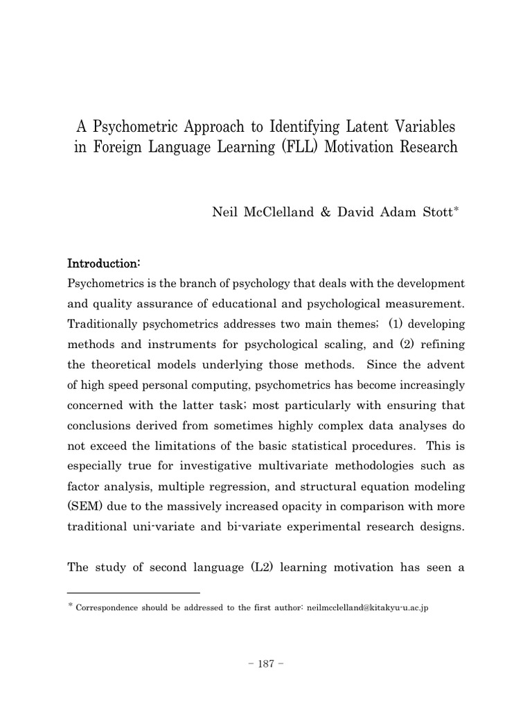 A Psychometric Approach To Identifying Latent Variables in Foreign ...