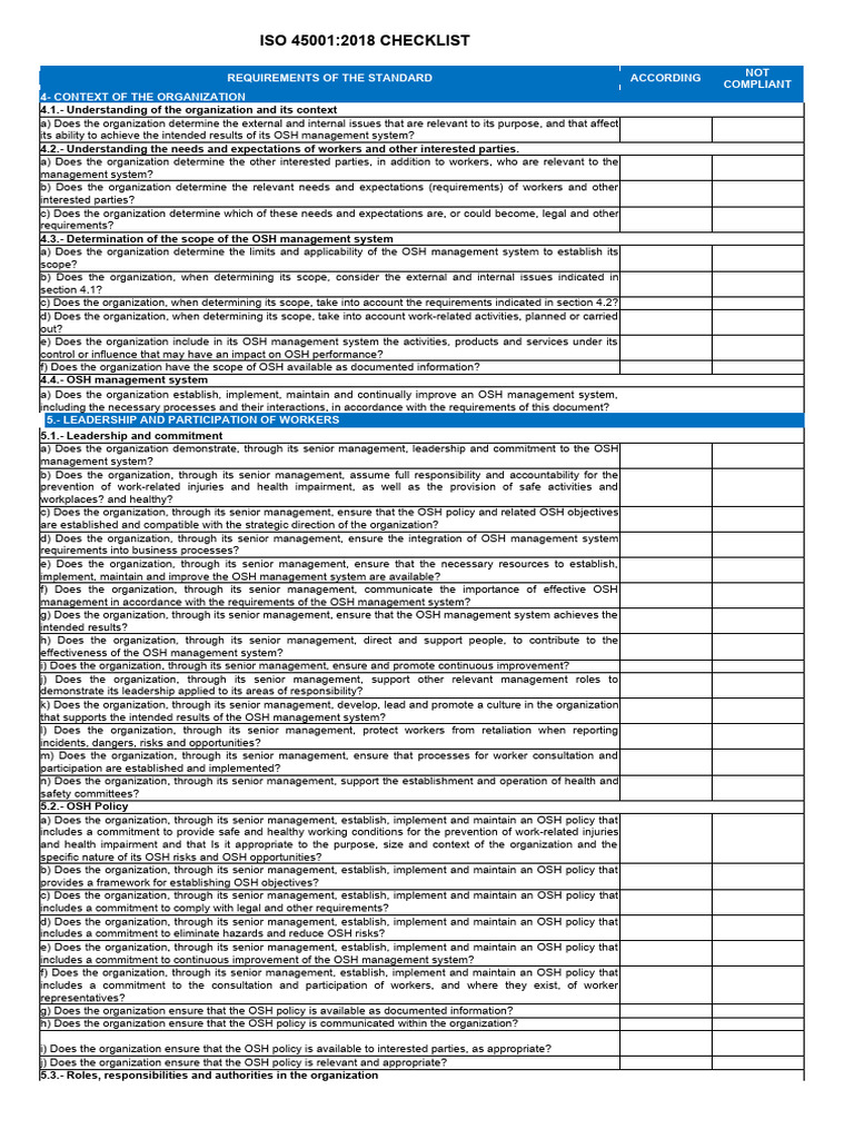 Iso 45001-2018 Assessment Checklist – BLGQMG