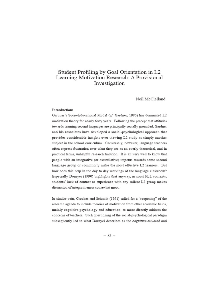 Student Profiling by Goal Orientation in L2 Learning Motivation ...