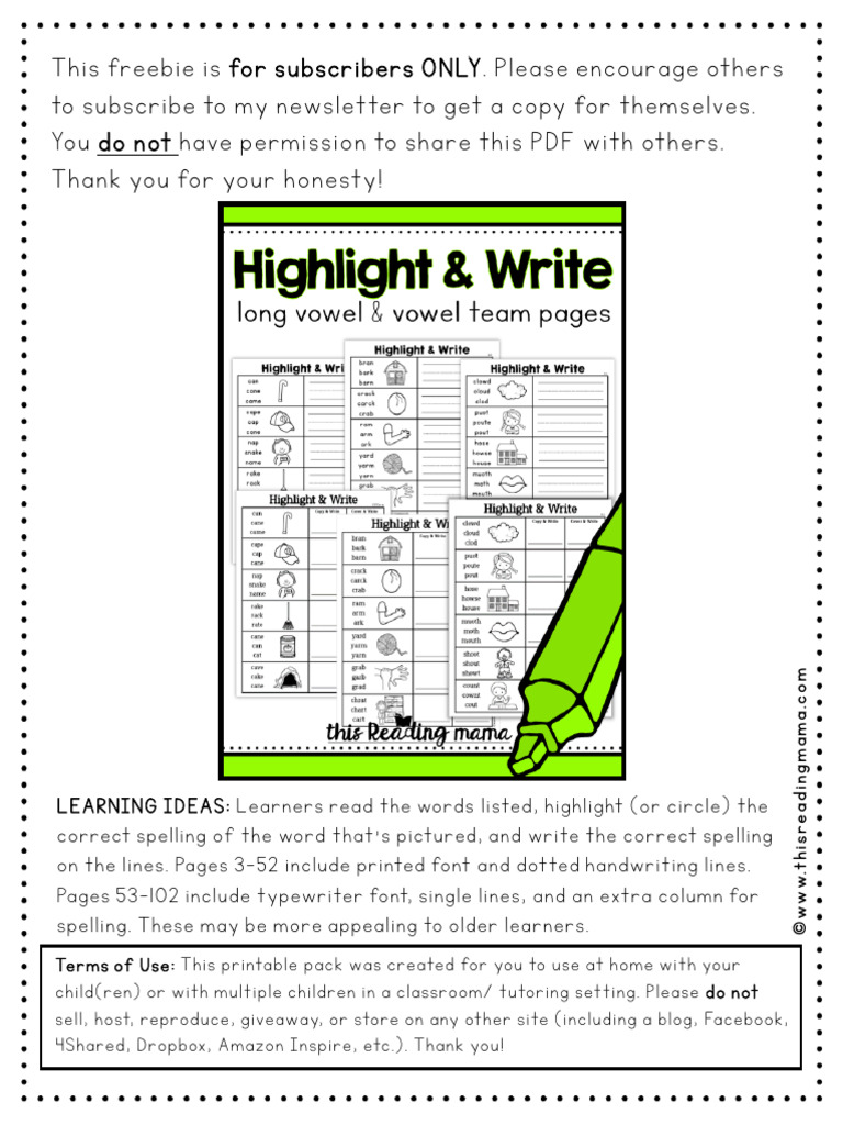Highlight and Write-Cvce Words | PDF