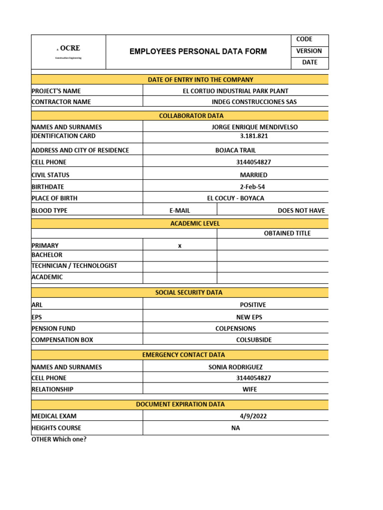 Staff Personal Data Form | PDF