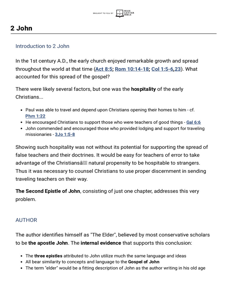 Outline of 2 John Epistle | PDF | Gospel Of John | John The Apostle