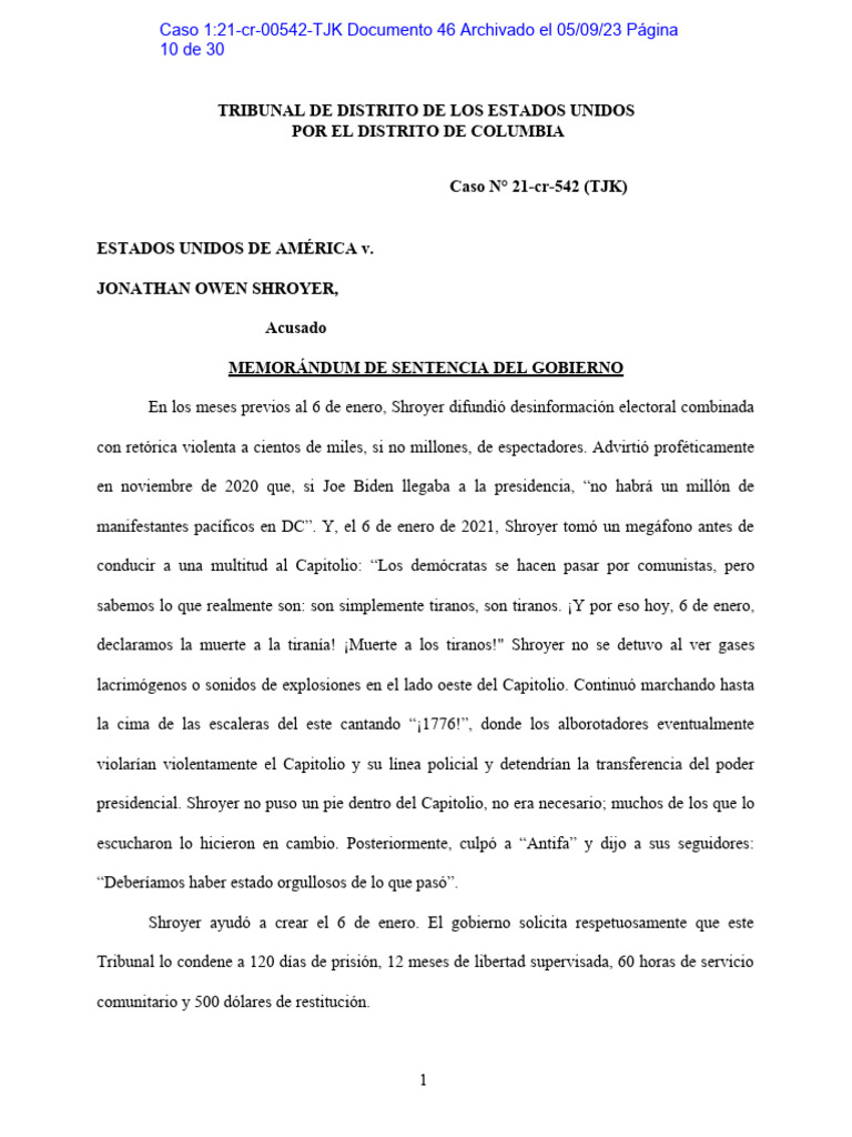 Memorando de Sentencia de Owen Shroyer | PDF | Donald Trump | Gobierno ...