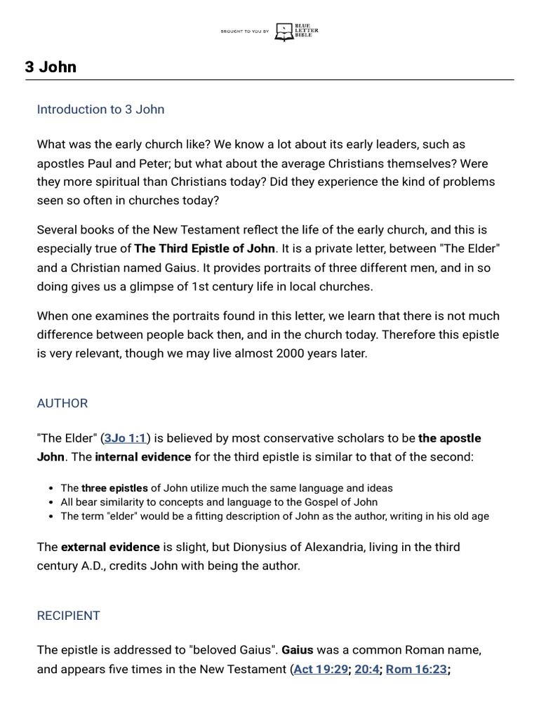 3 John - Executable Outline - Study Resources | PDF | John The Apostle ...
