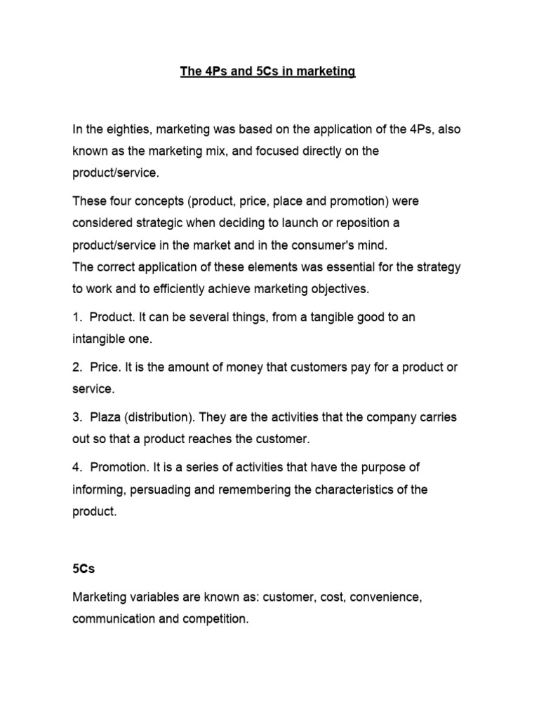The 4Ps and 5Cs in Marketing | PDF | Marketing | Product (Business)