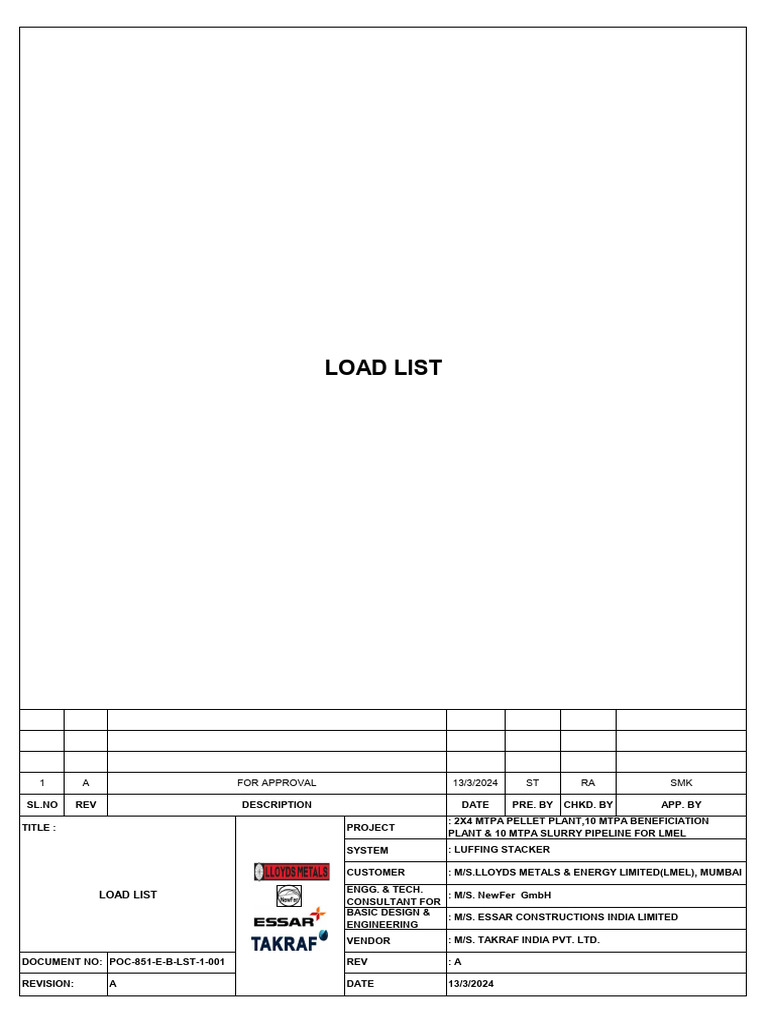 Poc-851-E-B-Lst-1-001 - Load List | PDF | Electric Motor | Brake
