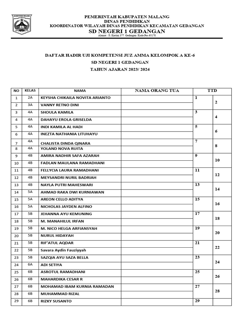 Daftar Hadir Wisuda Tahfidz | PDF