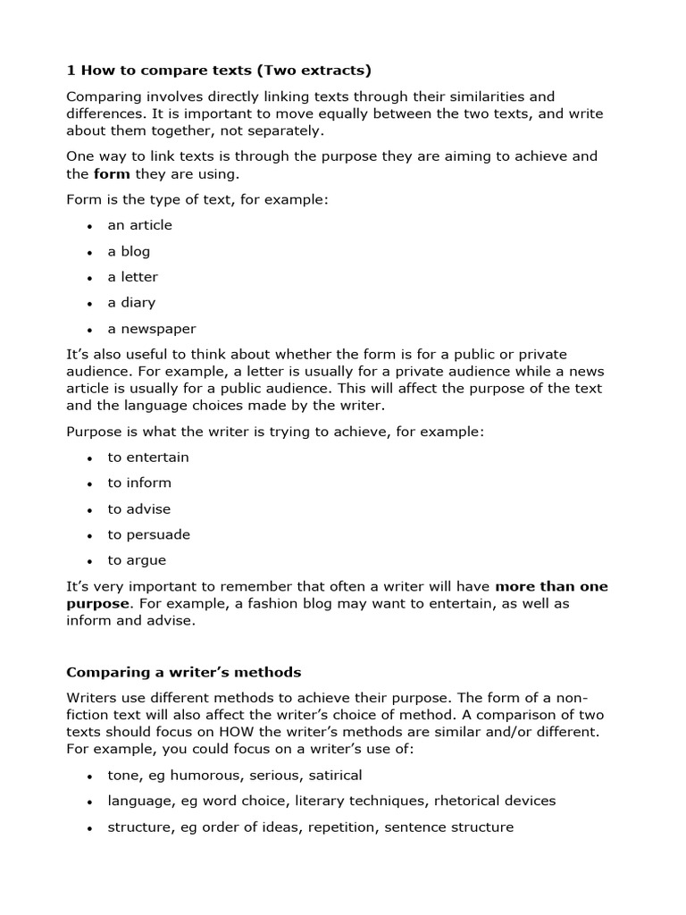 1 Extracts How To Compare Texts | PDF | Writers