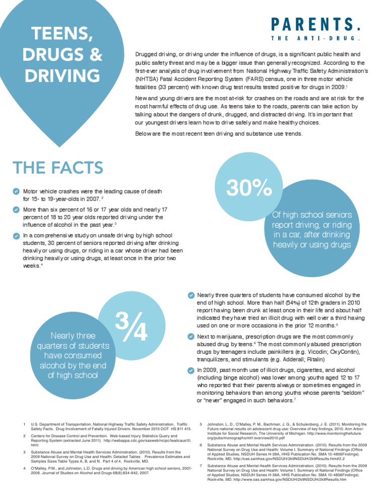 Teens Drugs and Driving Fact Sheet | Substance Abuse | Adolescence