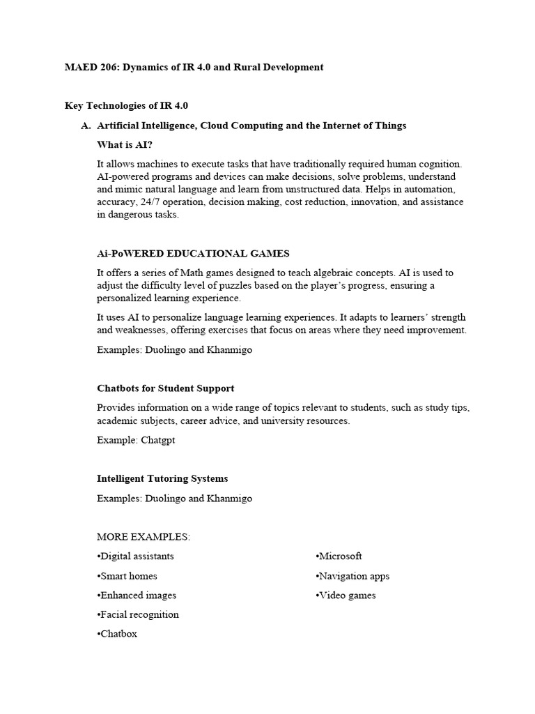 MAED 206 Wrtitten Report (AI, Cloud Computing and IOT) | PDF ...