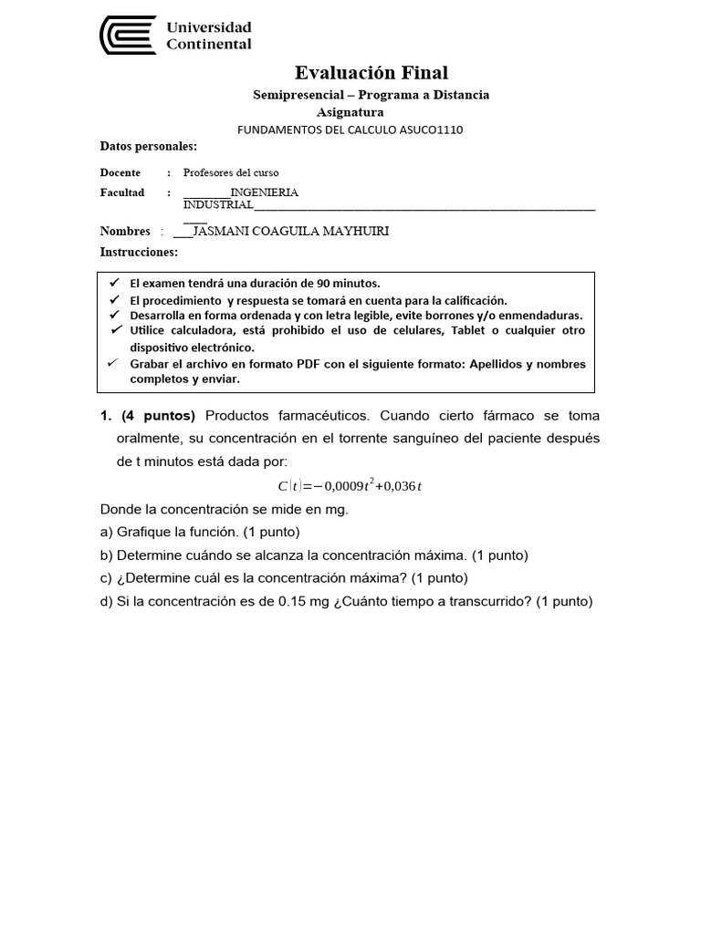 Evaluación Final: Semipresencial - Programa A Distancia Asignatura | PDF | Medicina
