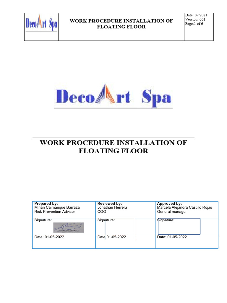 Safe Work Procedure Floating Floor Installation | PDF | Adhesive | Flooring