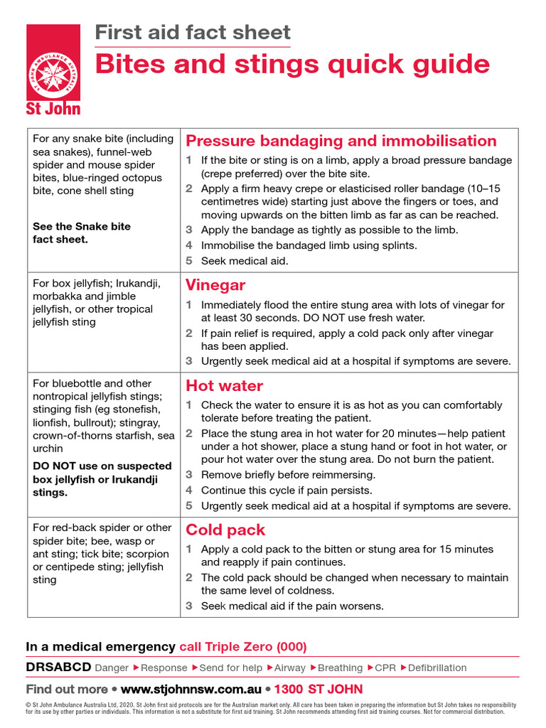 Factsheets Bitesandstings | PDF | First Aid