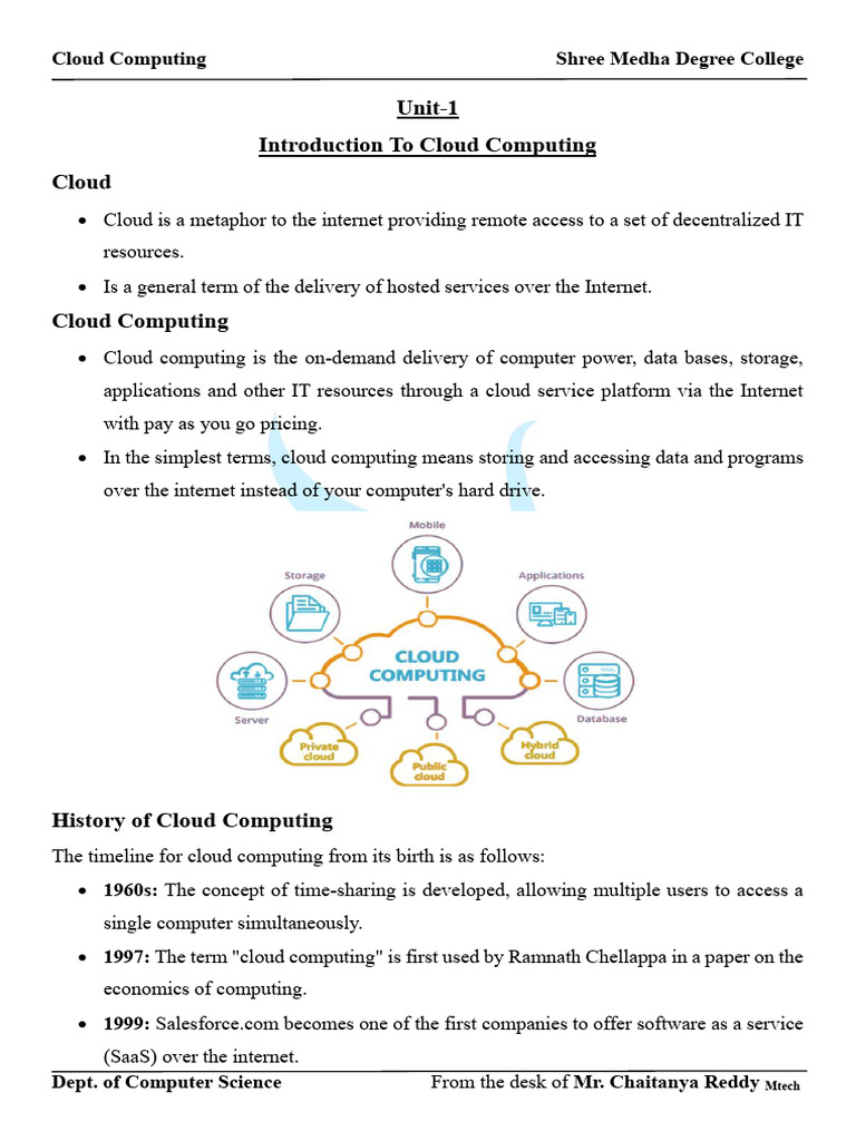 Cloud Computing Unit-1 | PDF | Cloud Computing | Software As A Service