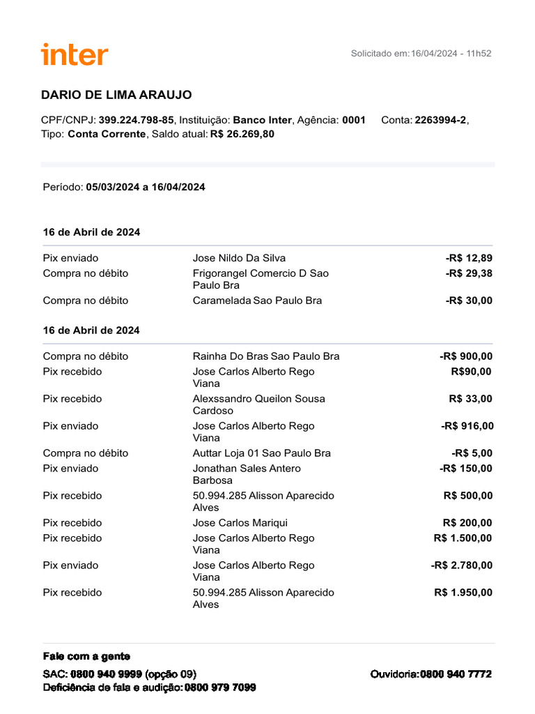Extrato Inter 16-04-2024 | PDF | Pagamentos | Business