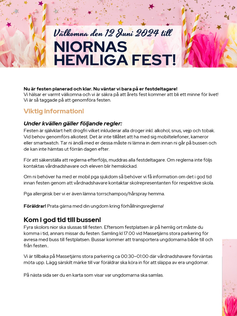 Viktig Information om Niornas Hemliga Fest Utskick Juni | PDF