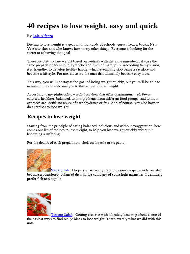 40 Quick Weight Loss Recipes | PDF | Salad | Weight Loss