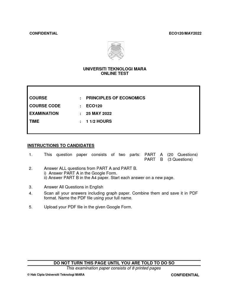 Online Test Eco120 May 2021 | PDF | Elasticity (Economics) | Demand
