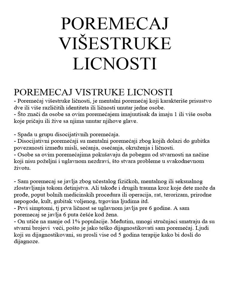 Poremecaj Višestruke Licnosti | PDF