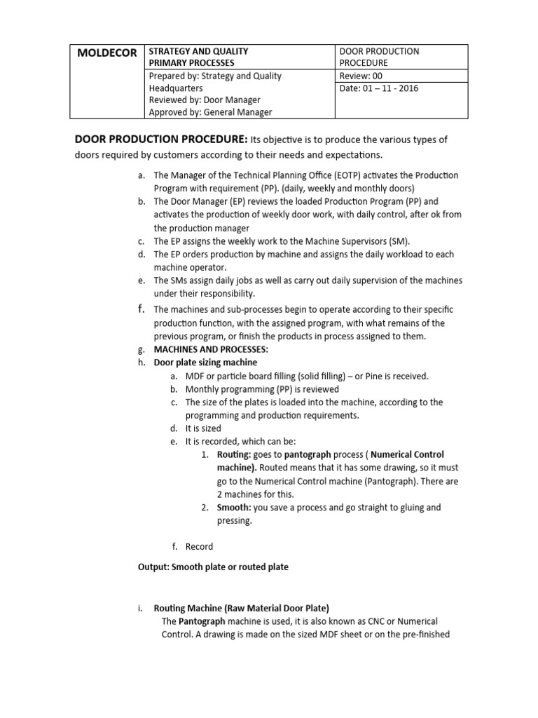 Door Production Procedure | PDF | Door | Numerical Control