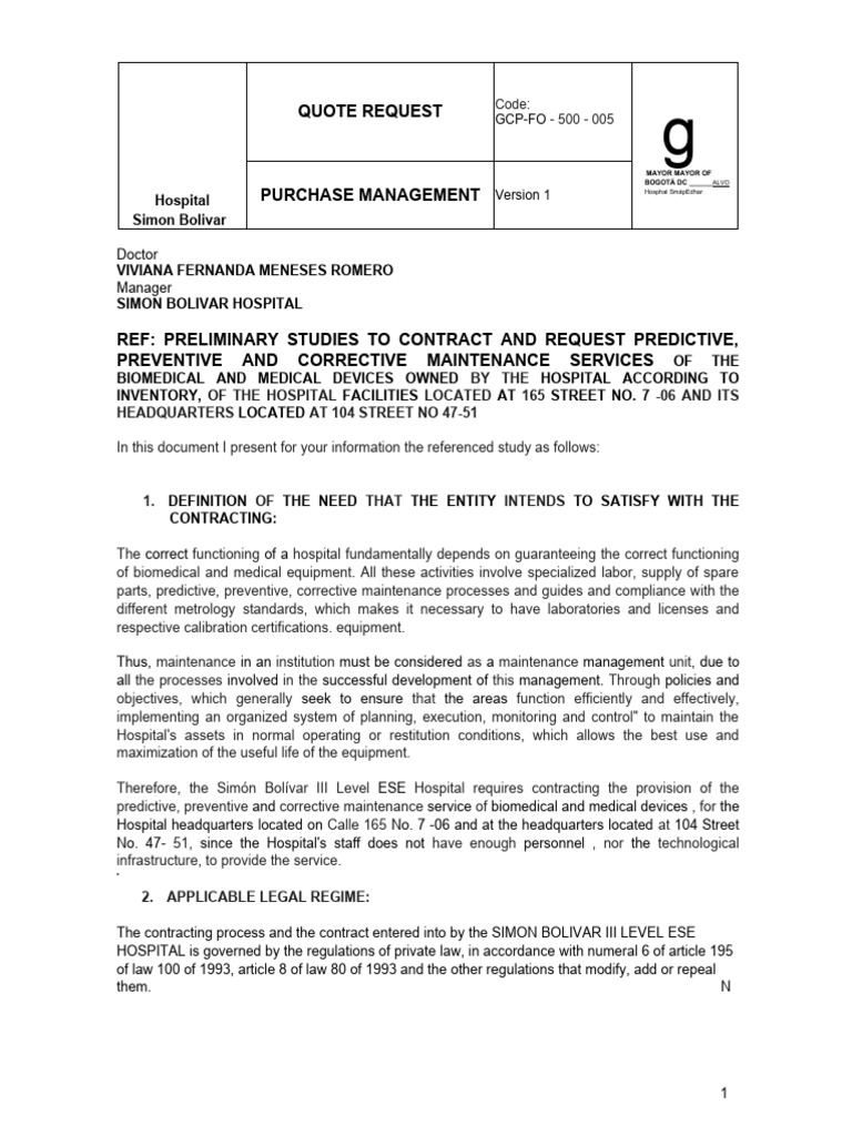 Biomedical Equipment Maintenance Quote Request 201301mb | PDF ...