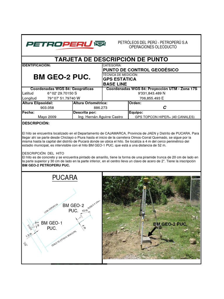 3.2 - Ficha Geodésica - Descripción BM GEO-2 PUC | PDF | Geodesia | Tecnología geográfica
