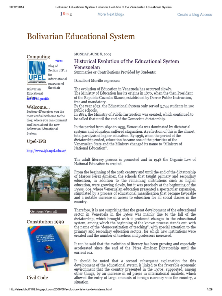 Bolivarian Educational System - Historical Evolution of The Venezuelan ...