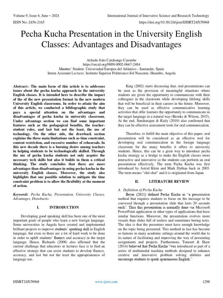 Pecha Kucha Presentation in The University English Classes: Advantages and Disadvantages | PDF ...