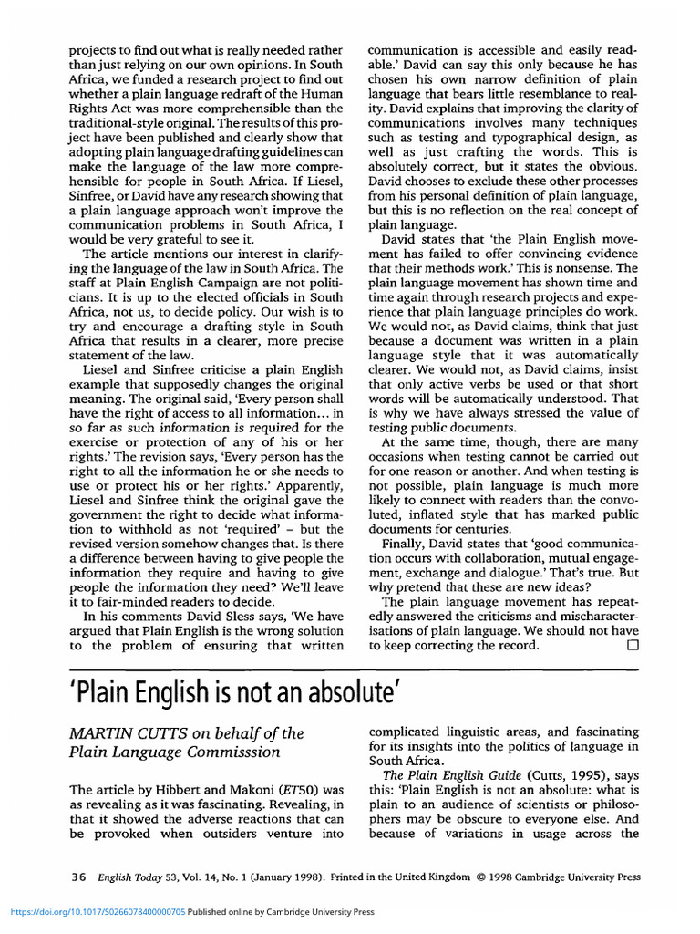Plain English Is Not An Absolute | PDF | Plain Language | English Language