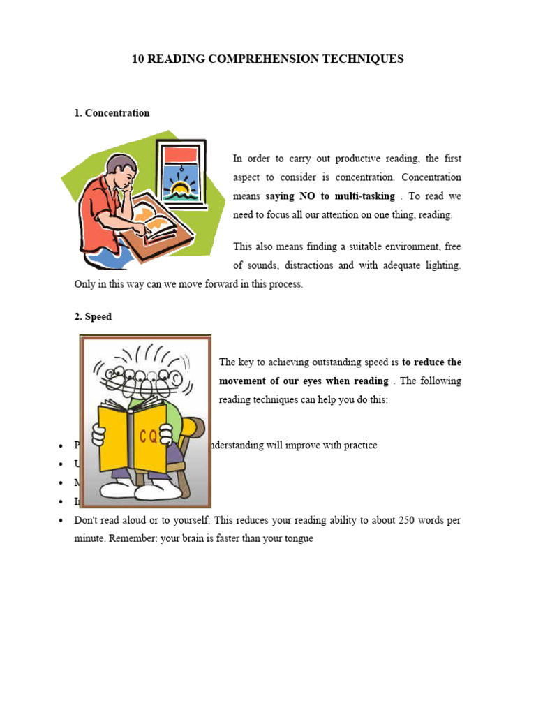 10 Reading Comprehension Techniques and 10 Study Techniquesdocx | PDF | Reading Comprehension ...
