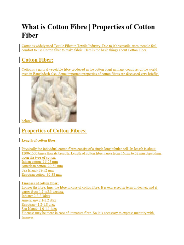 Properties of Cotton | PDF | Fibers | Textiles