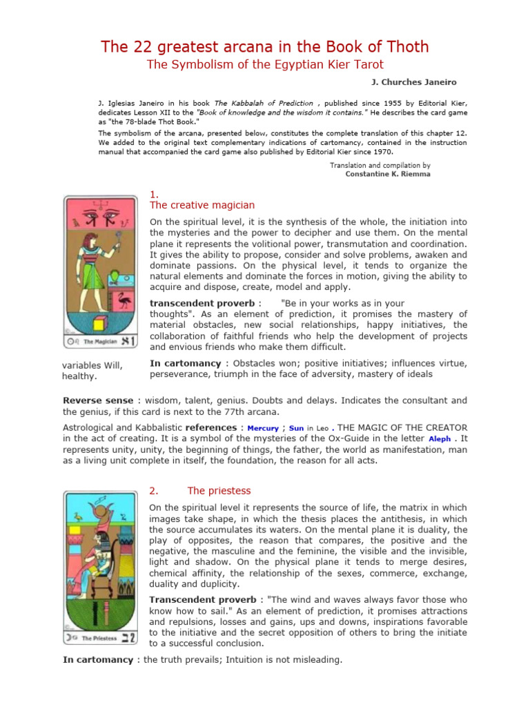 Kier Egyptian Tarot Guide - Meaning. of Upright-Reversed Cards | PDF ...