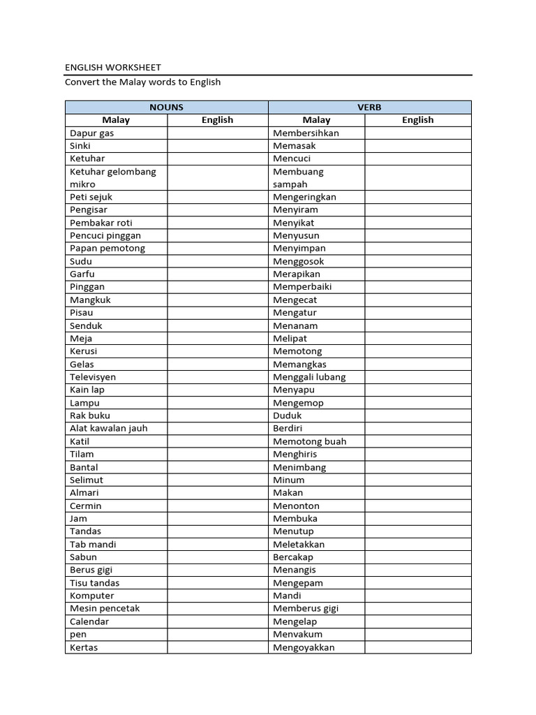 Primary School English-Malay Worksheet | PDF | Languages | Foreign ...