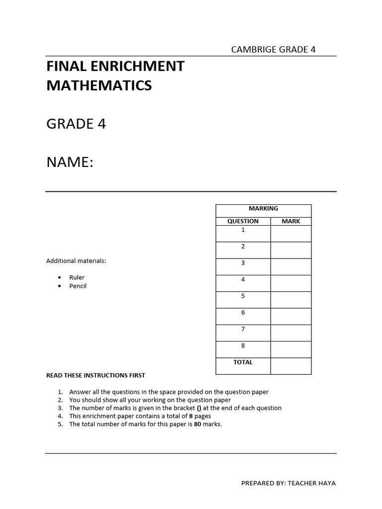 Enrichment Grade 4 | PDF | Mathematics