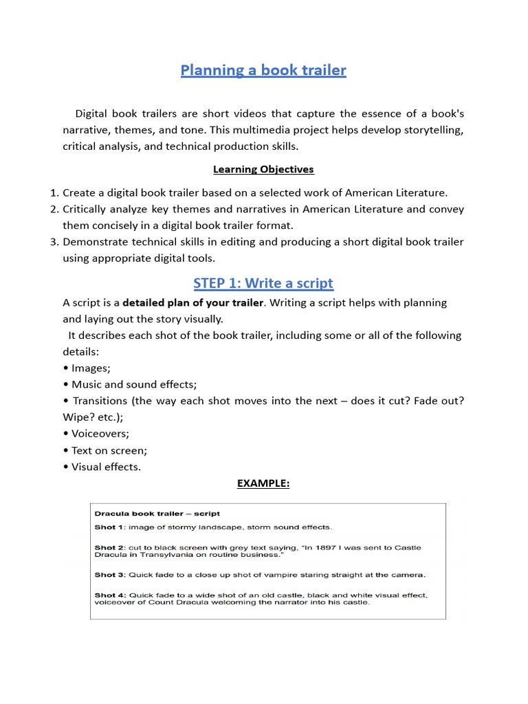 Planning A Book Trailer | PDF | Books | Dracula