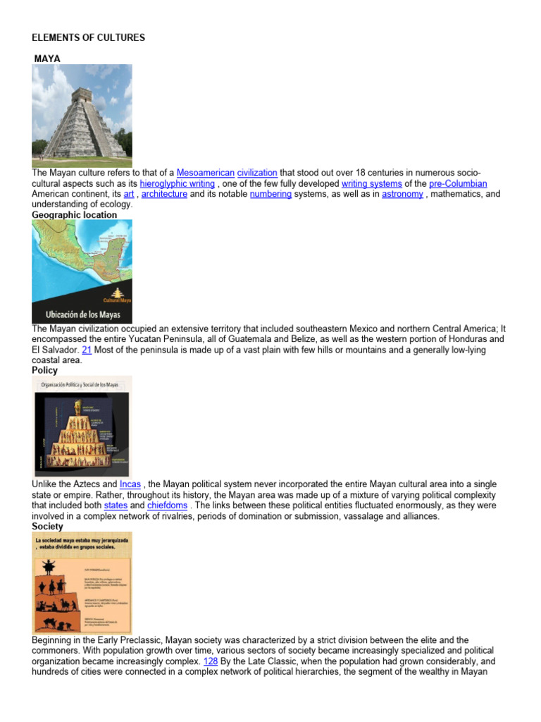 Elements of Mayan Culture | PDF | Maya Civilization | Mesoamerica