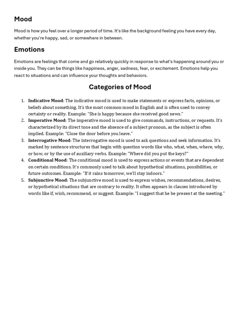 Understanding Mood and Its Categories | PDF