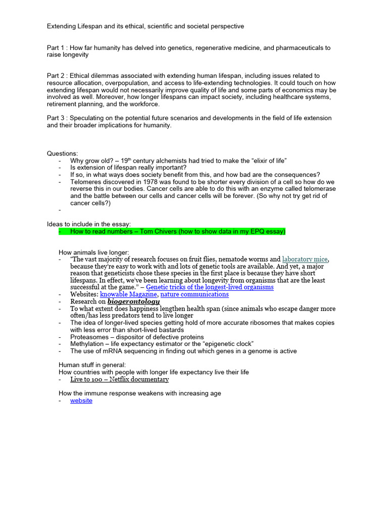 EPQ Planning | PDF | Genetics | Life Expectancy