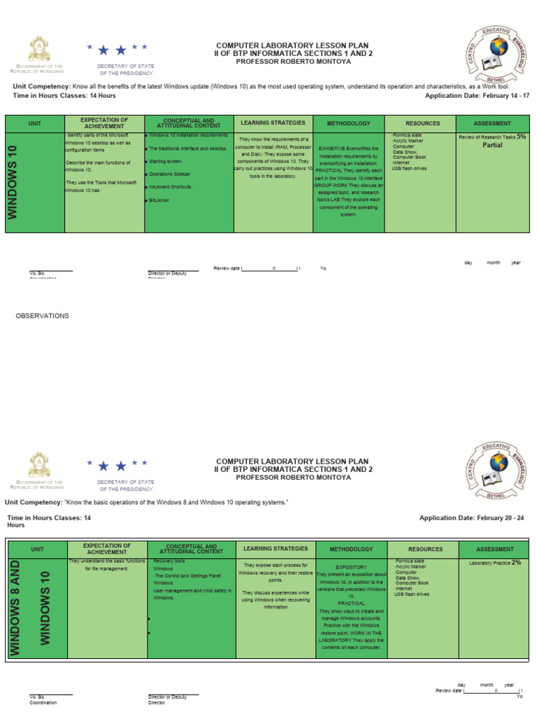 Computer Science Laboratory Lesson Plans II | PDF | Windows 10 ...