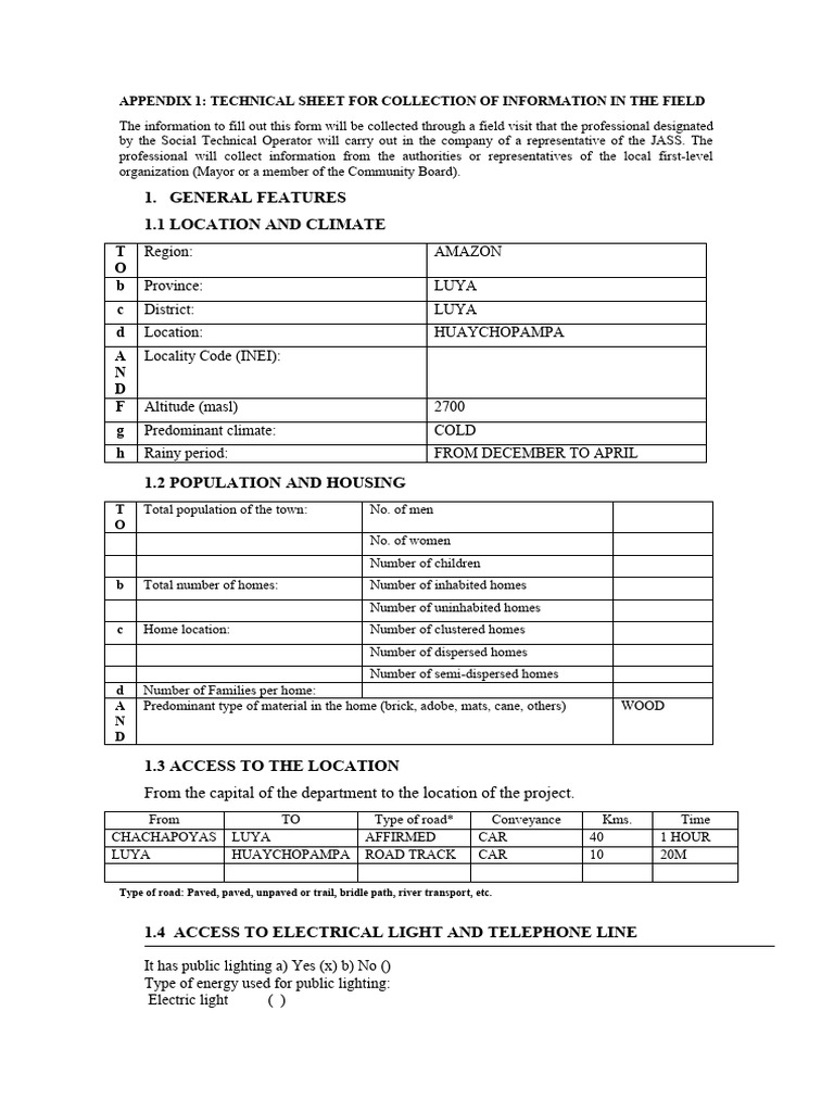 HUAYCHOPAMPA Information Gathering Technical Sheet | PDF | Sanitation ...