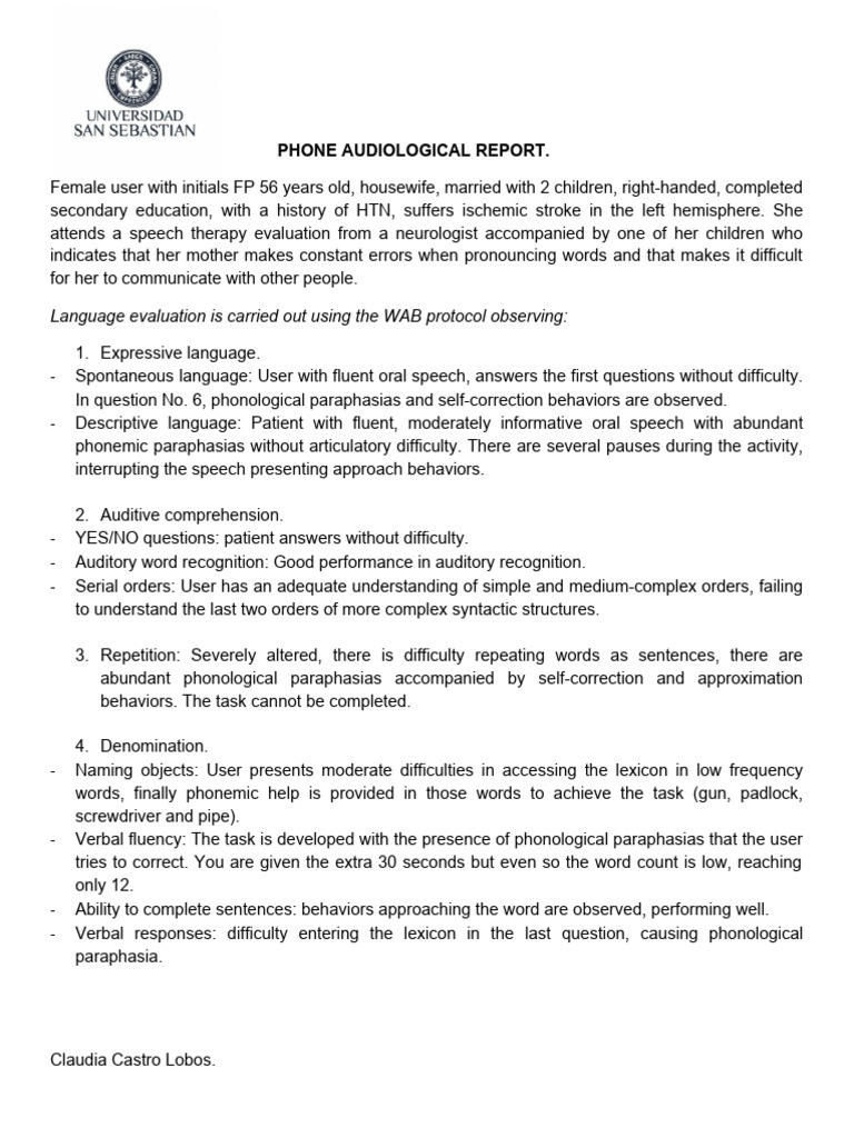 Speech Therapy Language Report | PDF | Speech | Aphasia
