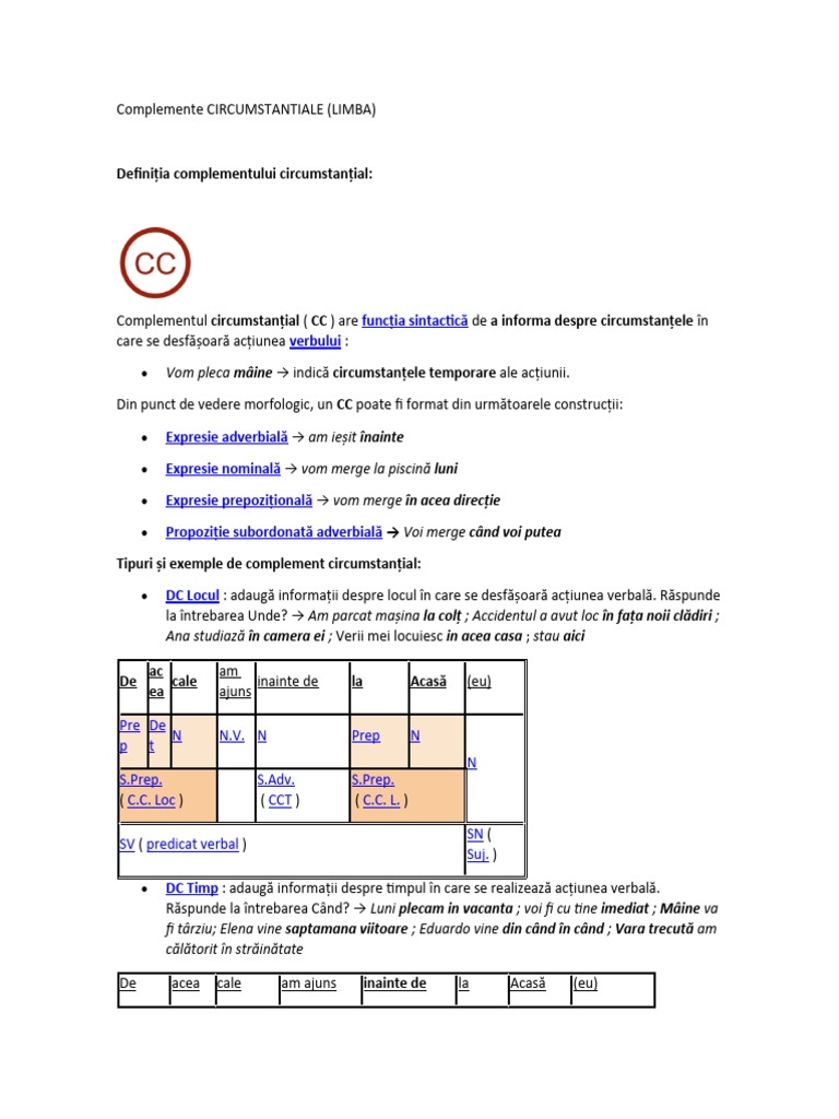 CIRCUMSTANȚIALE Complemente | PDF
