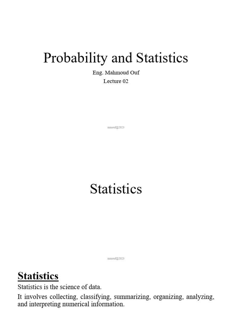 Probability and Statistics 2 - STATSTICS THEORY | PDF | Statistics | Mean