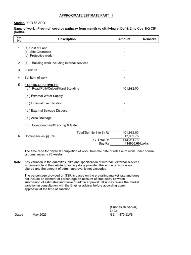 Military Construction Cost Estimate | PDF | Concrete | Sheet Metal