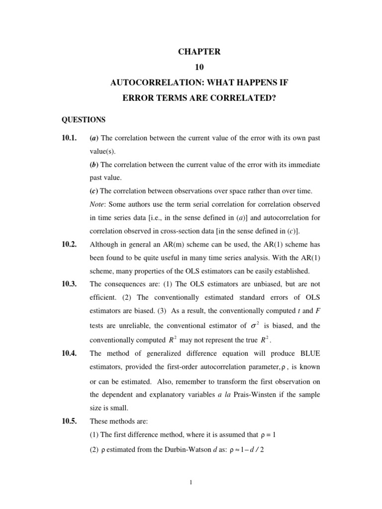 EE4 Ch10 Solutions Manual | PDF | Autocorrelation | Ordinary Least Squares