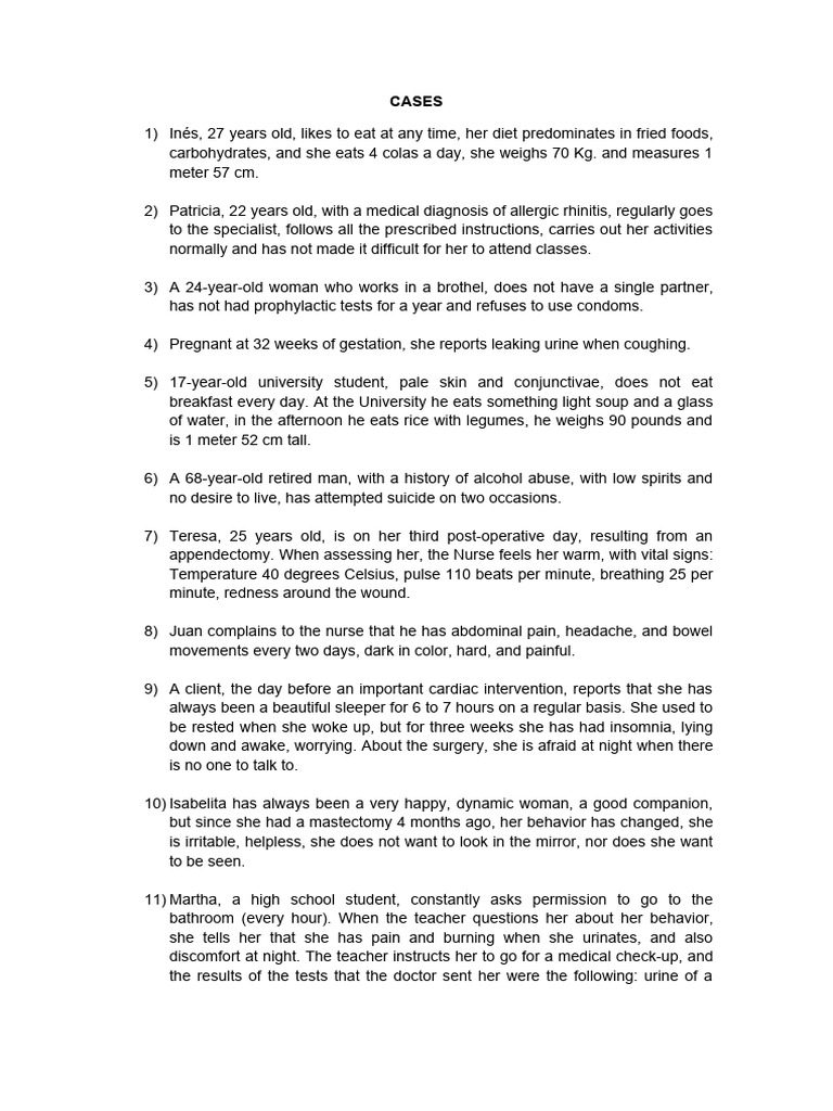 Cases To Be Resolved | PDF | Medical Diagnosis | Medicine