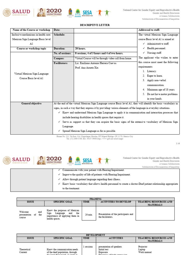 LSM1.1 Course Descriptive Letter | Download Free PDF | Sign Language ...