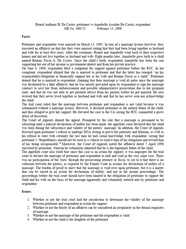 PFR CD de Castro Vs de Castro | PDF | Annulment | Marriage